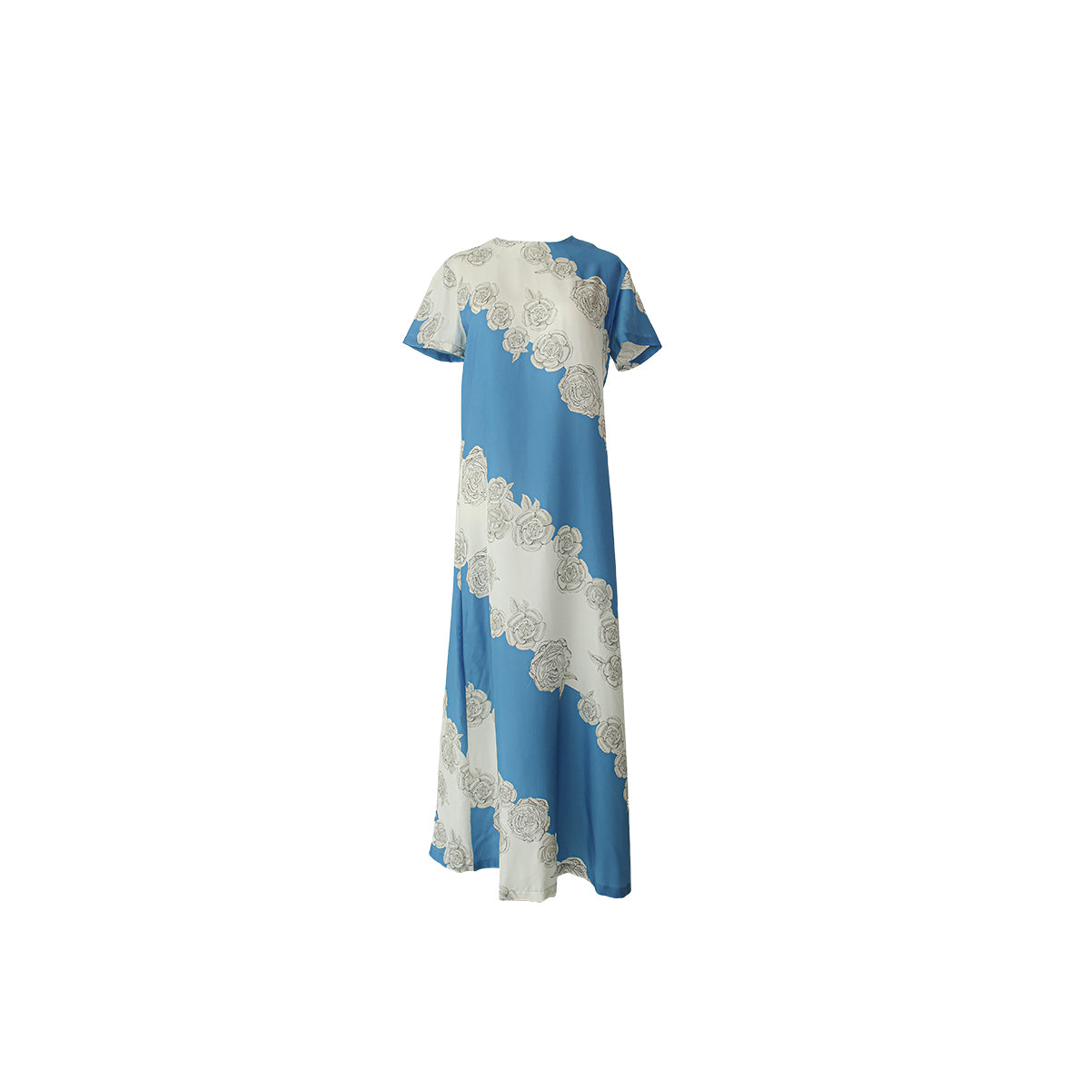 Tilda Short Sleeve Silk Maxi in Blue & White | Long Maxi Dresses ...