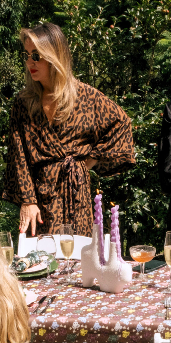 Greta Silk Robe in Leopard | Loungewear Robe | Chelsea De Luca ...